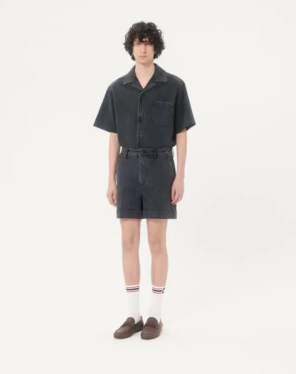 Valentino Garavani Denim Bowling Shirt With Vgold