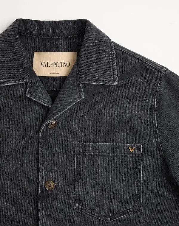 Valentino Garavani Denim Bowling Shirt With Vgold