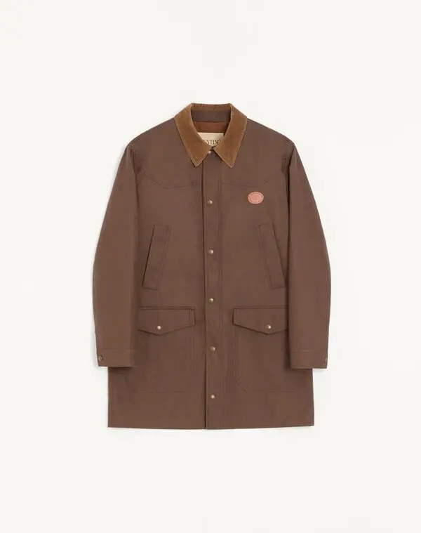 Valentino Garavani Waxed Cotton Coat With Vlogo Patch - Brown/camel
