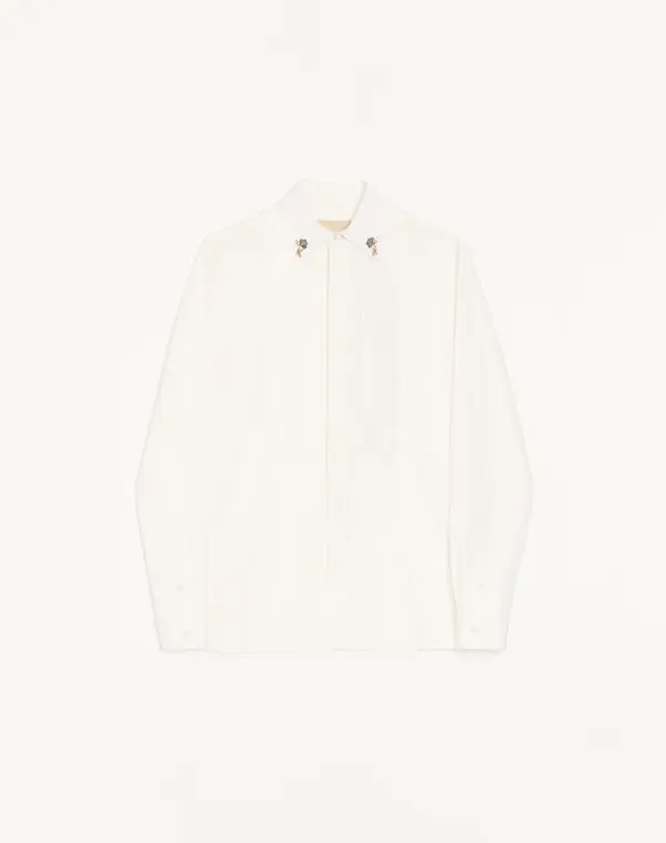 Valentino Garavani Poplin Shirt With Pleated Plastron And Embroidery On The - White