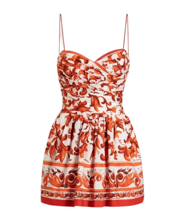 Dolce & Gabbana Majolica-print Poplin Short Dress - Red