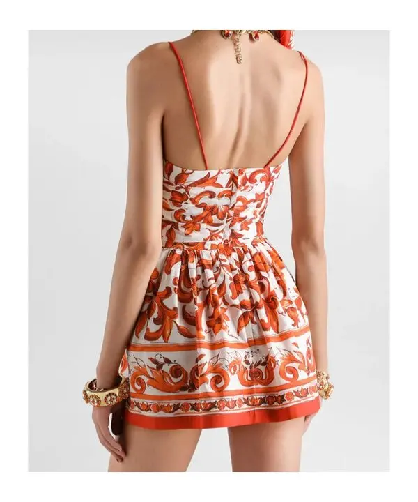 Dolce & Gabbana Majolica Print Poplin Short Dress