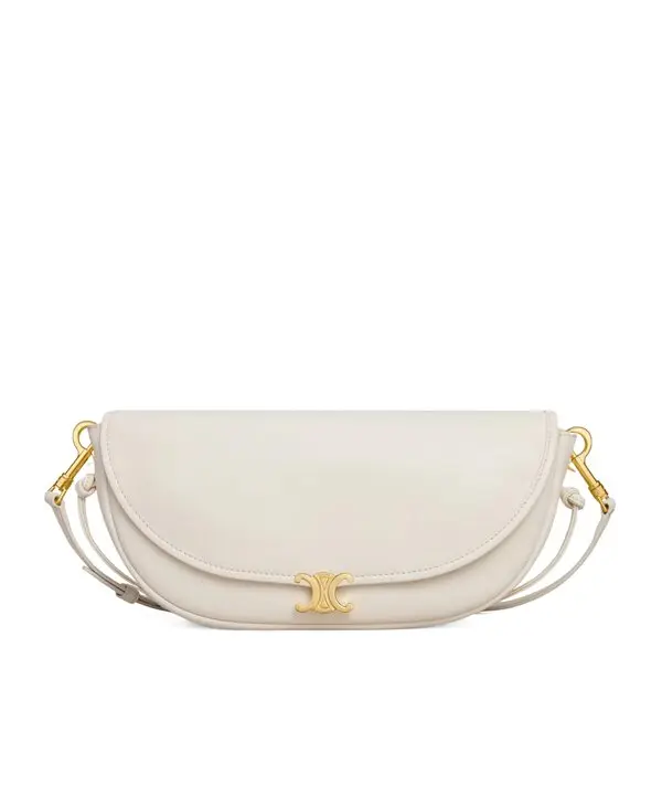 Celine Little Halfmoon Soft Triomphe In Supple Shiny Lambskin - White