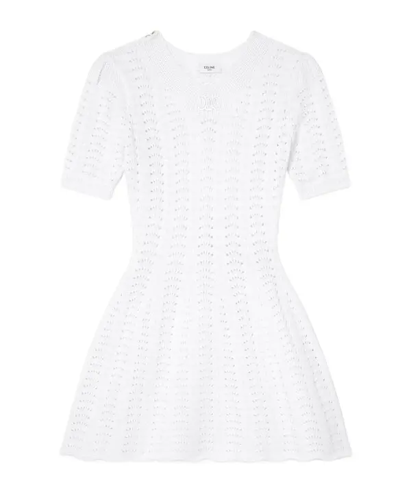 Celine Cotton Pointelle Mini Dress - White