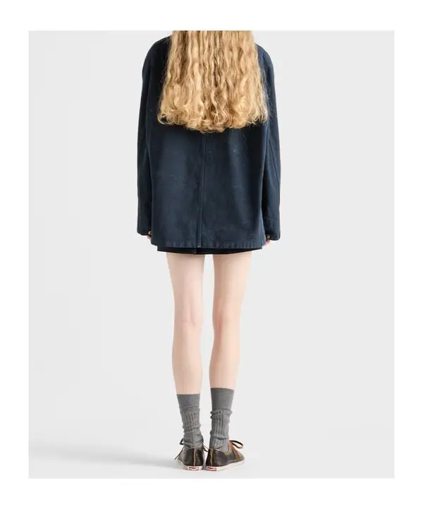 Prada Canvas Work Jacket With Leather Collar - Blue
