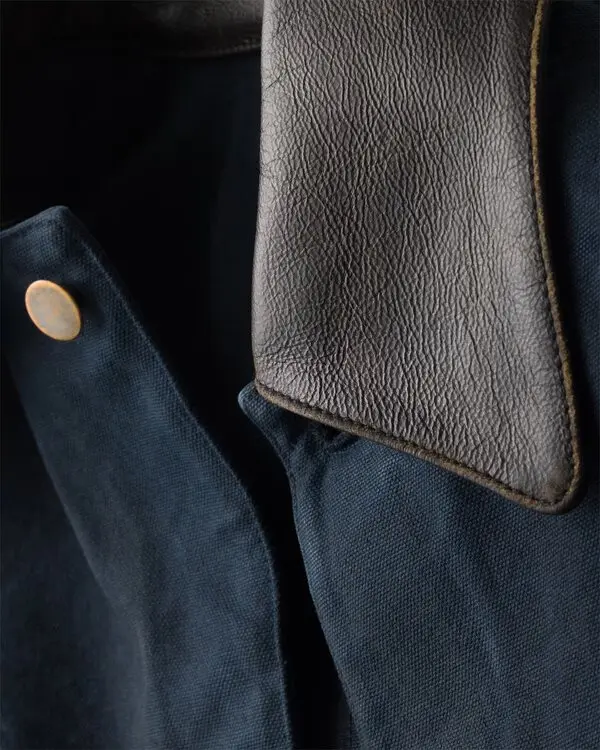 Prada Canvas Work Jacket With Leather Collar - Blue