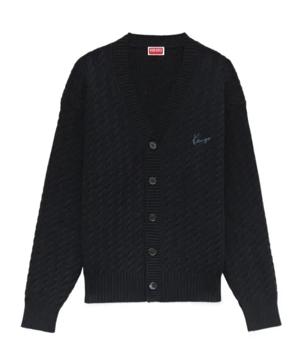 Kenzo Signature Cable' Embroidered Knit Cardigan - Black