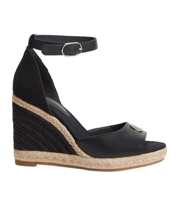 Tommy Hilfiger Logo Plaque Leather Wedge Heel Espadrilles
