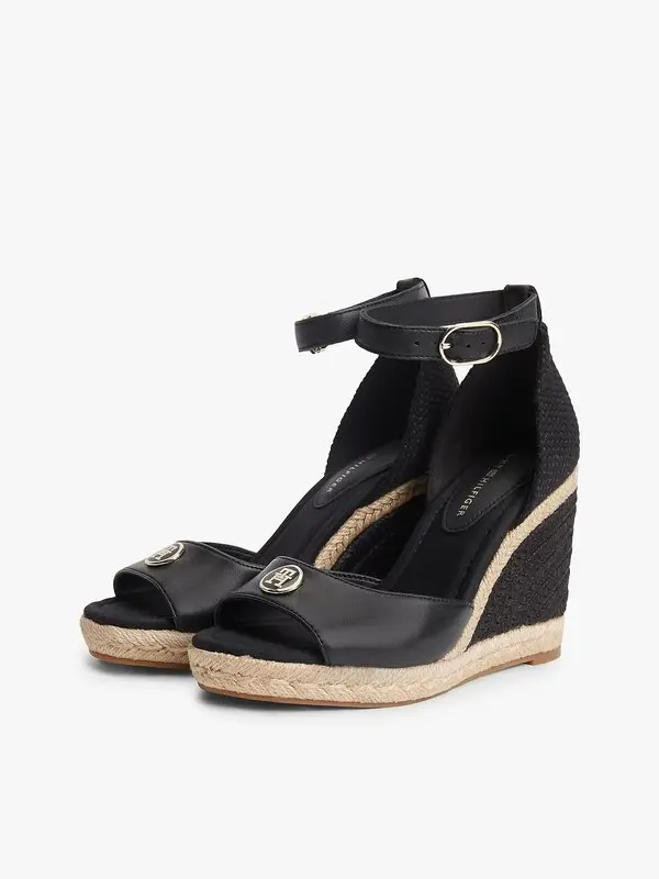 Tommy Hilfiger Logo Plaque Leather Wedge Heel Espadrilles