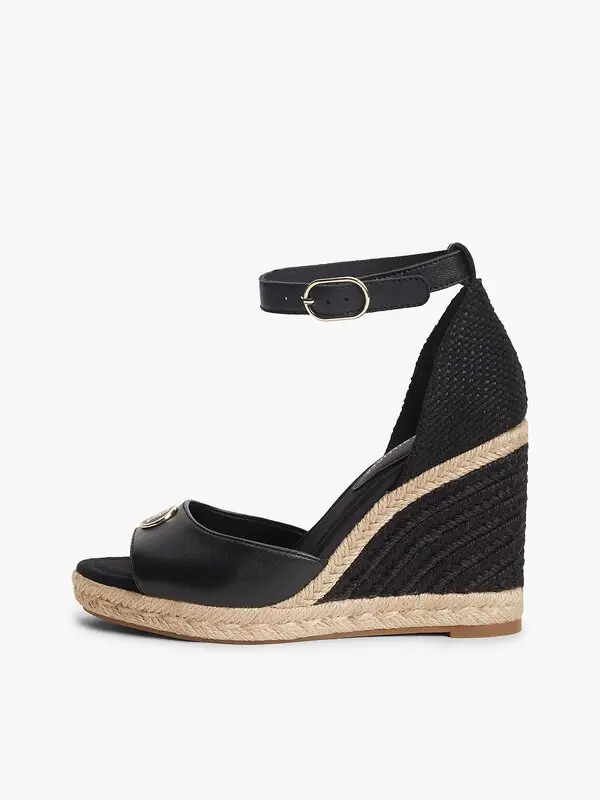 Tommy Hilfiger Logo Plaque Leather Wedge Heel Espadrilles