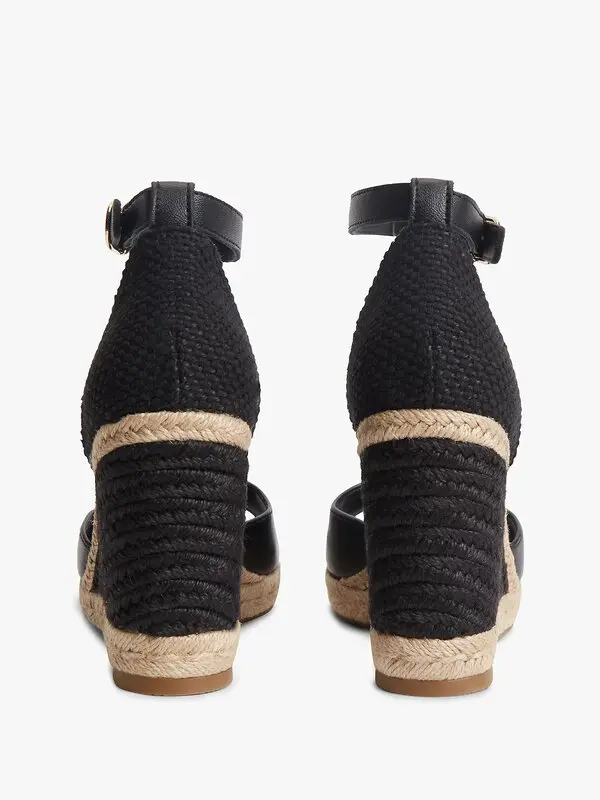 Tommy Hilfiger Logo Plaque Leather Wedge Heel Espadrilles
