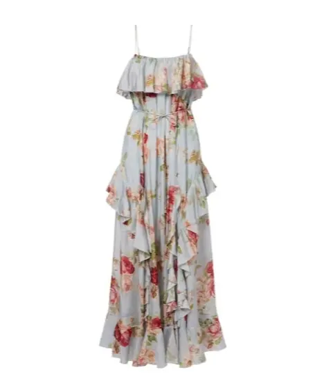 Zimmermann Roselight Floral Ruffled Silk Maxi Dress - Gray