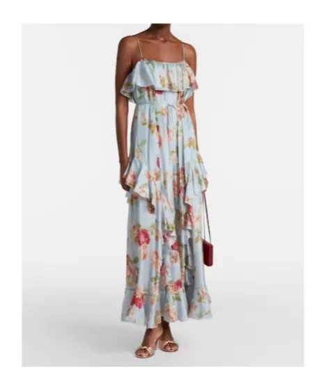 Zimmermann Roselight Floral Ruffled Silk Maxi Dress