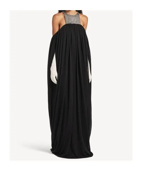 Balenciaga Embroidered Cape-effect Maxi Dress