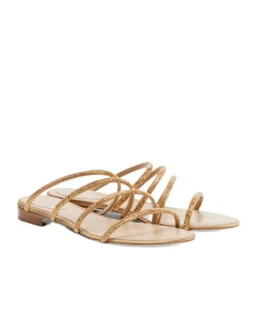 Rene Caovilla Crystal Flat Sandals - Nude