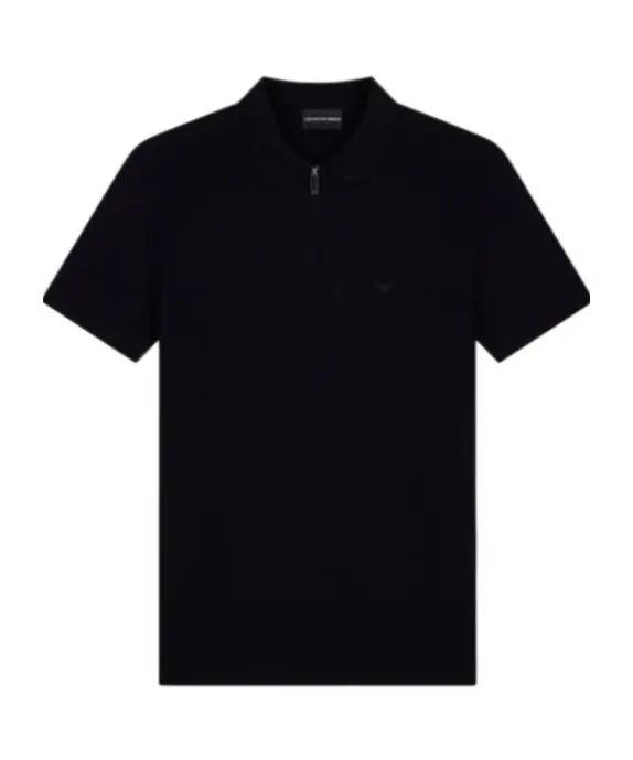 Emporio Armani Polo Shirt In Piqué With Partial Zip - Black