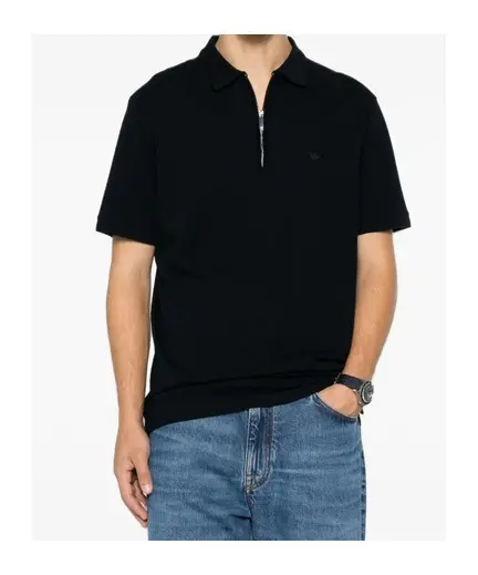 Emporio Armani Quarter-zip Short-sleeved Polo Shirt - Black
