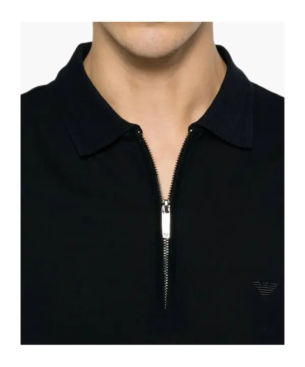 Emporio Armani Quarter-zip Short-sleeved Polo Shirt - Black