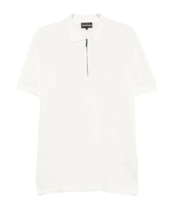 Emporio Armani Polo Shirt In Piqué With Partial Zip - White