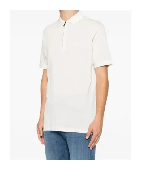 Emporio Armani Quarter-zip Logo-patch Polo Shirt - White