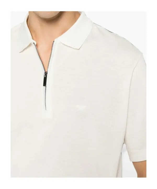 Emporio Armani Quarter-zip Logo-patch Polo Shirt - White