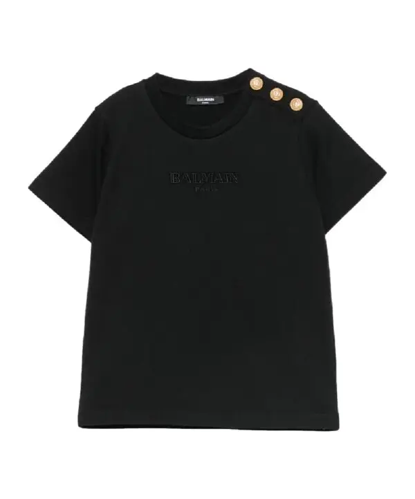 Balmain Logo-embroidered Button-detail T-shirt - Black
