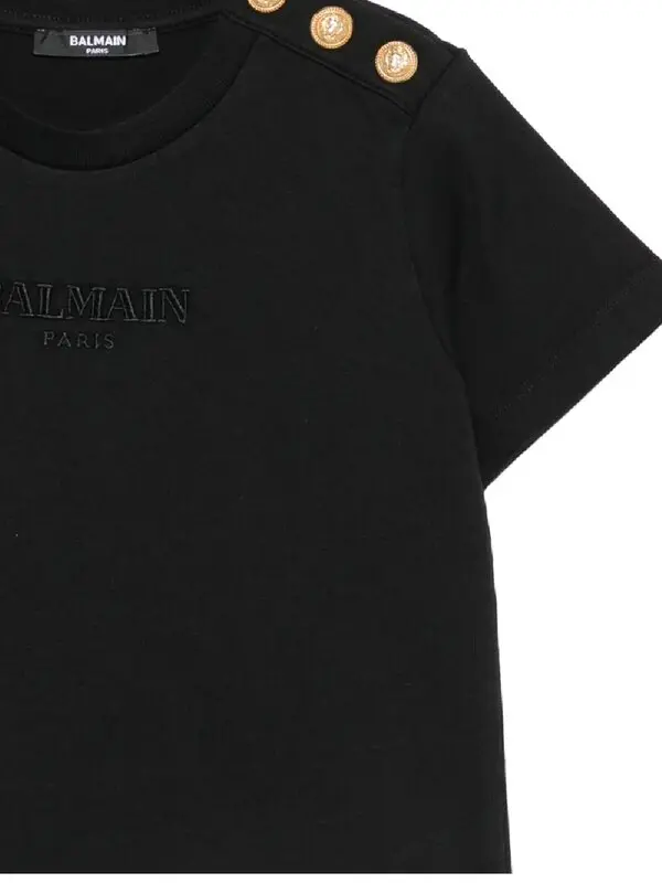 Balmain Logo-embroidered Button-detail T-shirt