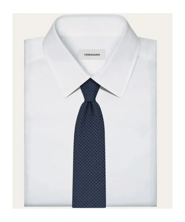 FERRAGAMO Micro Gancini Print Silk Jacquard Tie
