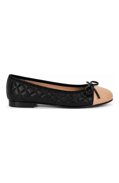 MENINA STEP Margot Quilted Leather Ballet Flats With Bow Detail - Black