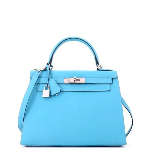 Hermès Kelly Handbag Epsom With Palladium Hardware 28 - Blue