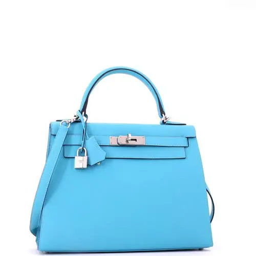 Hermès Kelly Handbag Epsom With Palladium Hardware 28 - Blue