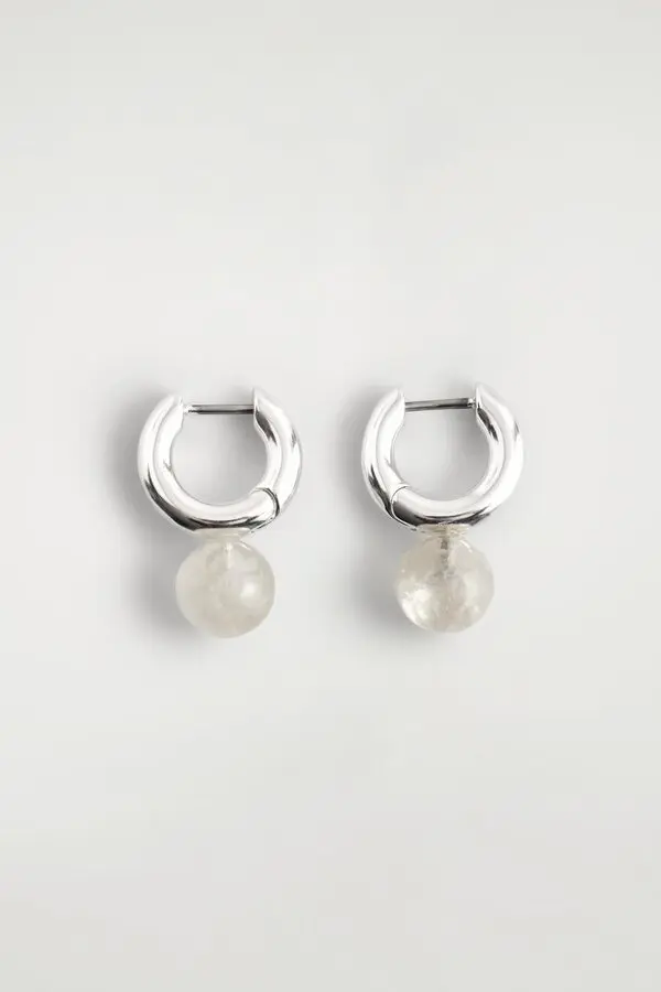 Cos Beaded Hoop Earrings With Quartz Crystal - Silver-colored