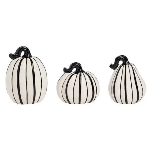 TRANSPAC 3 Piece Black And White Pumpkins Decor For Halloween Autumn