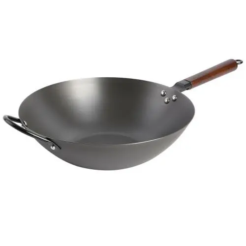 BABISH Pre-seasoned Carbon Steel Flat Bottom Wok - Black