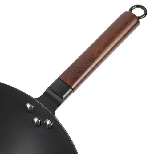 BABISH Pre-seasoned Carbon Steel Flat Bottom Wok