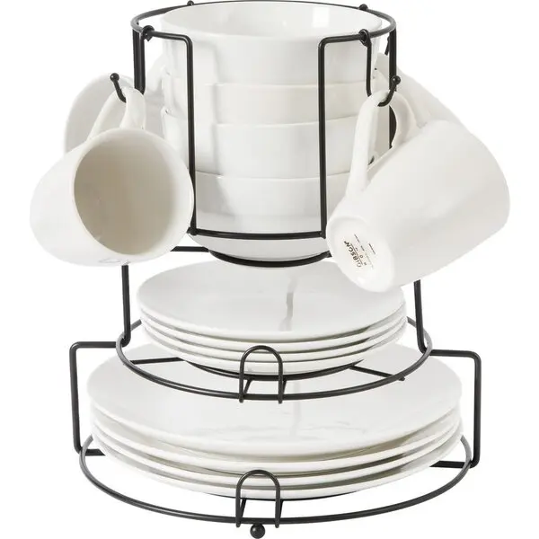GIBSON HOME 17-piece Porcelain Dinnerware Set For 4 With Metal Rack - White