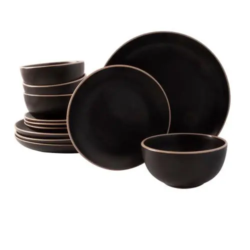 GIBSON HOME Rockaway 12-piece Stoneware Dinnerware Set - Matte Black