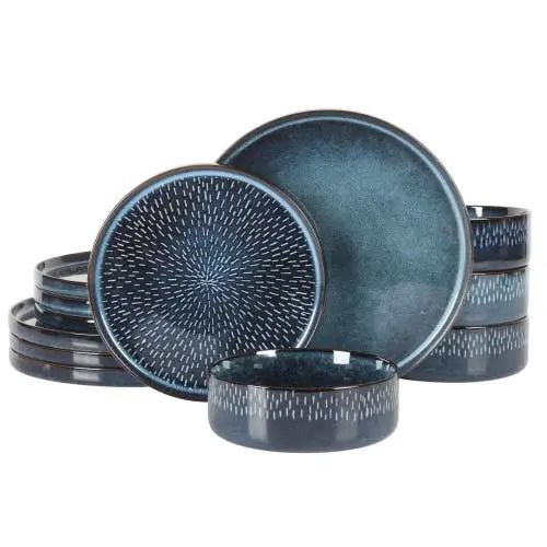 GIBSON ELITE Matisse Moderna Stoneware Reactive Glaze Dinnerware Setcobalt - Blue