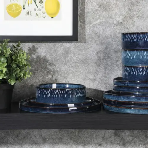 GIBSON ELITE Matisse Moderna Stoneware Reactive Glaze Dinnerware Setcobalt