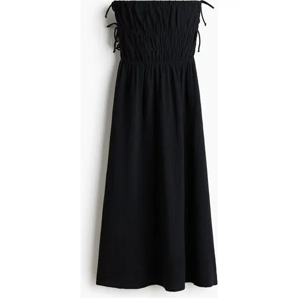 H&m Muslin Bandeau Midi Dress - Black