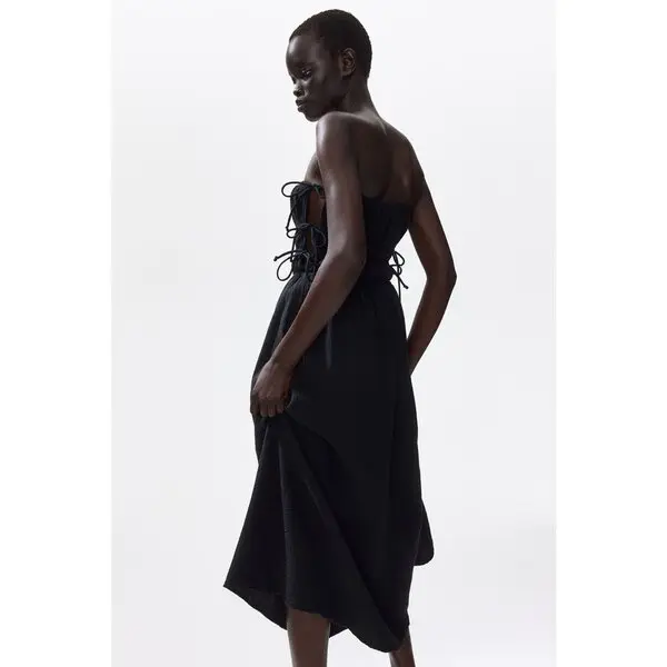 H&M Muslin Bandeau Midi Dress - Black