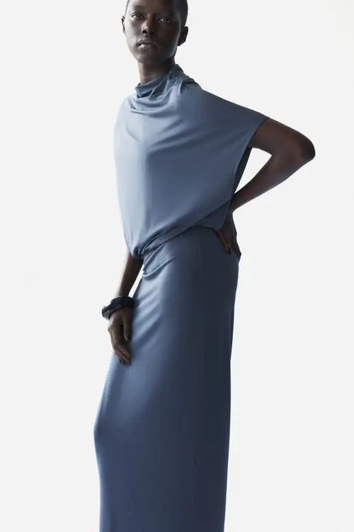 H&m Draped Asymmetric Dress - Dark Blue