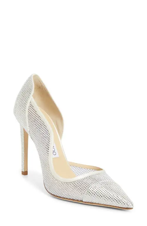 JIMMY CHOO Brigitte Crystal Embellished Half D'orsay Pump - Ivory/crystal