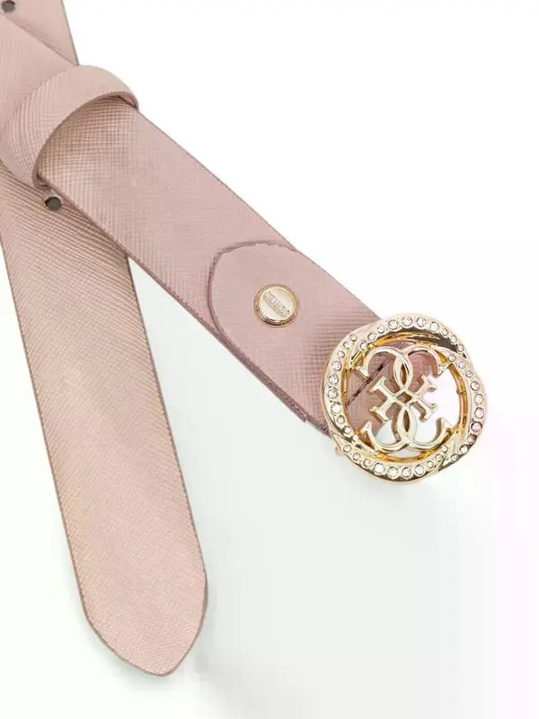 Guess 4g Logo Plaque Crystal Embellished Belt - Pink