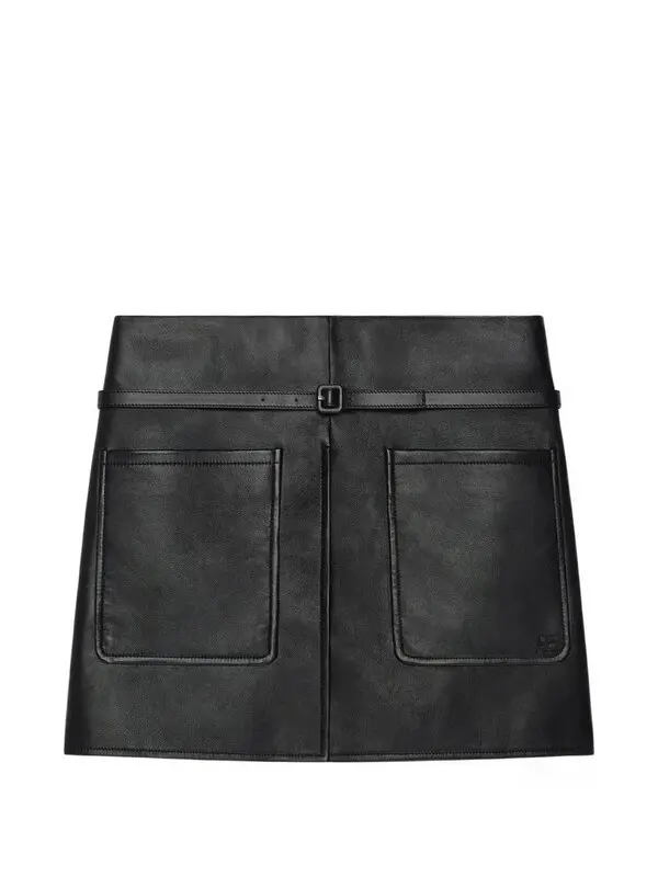 COURREGES Belted Patch-pocket Leather Mini Skirt