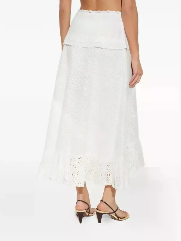 Ulla Johnson Violetta Broderie Anglaise Ruffled Midi Skirt - White