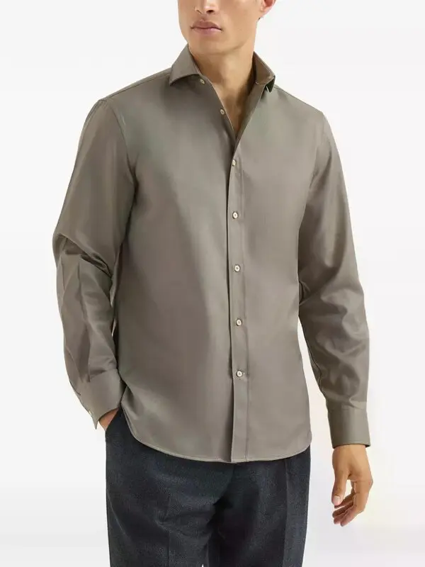Brunello Cucinelli Garment-dyed Twill Shirt With Spread Collar