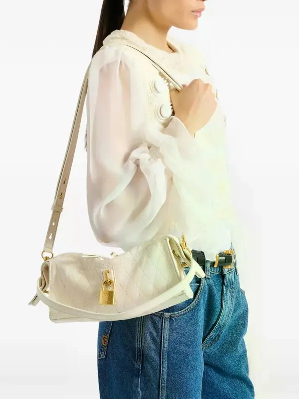Balmain Small Pulse Bag In Smooth Topstitched Leather - White