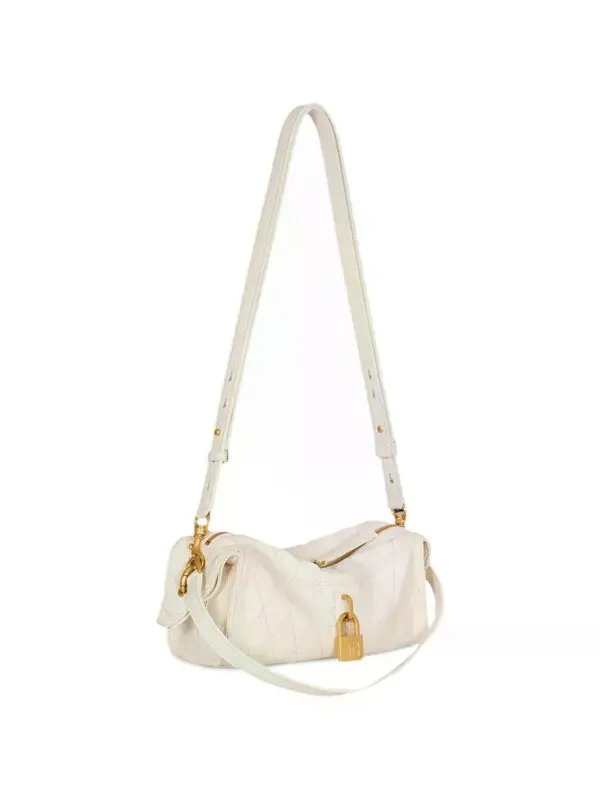 Balmain Small Pulse Bag In Smooth Topstitched Leather - White