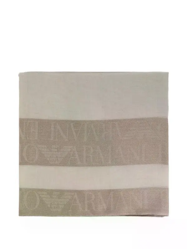 Emporio Armani Logo-jacquard Frayed Scarf - Neutrals